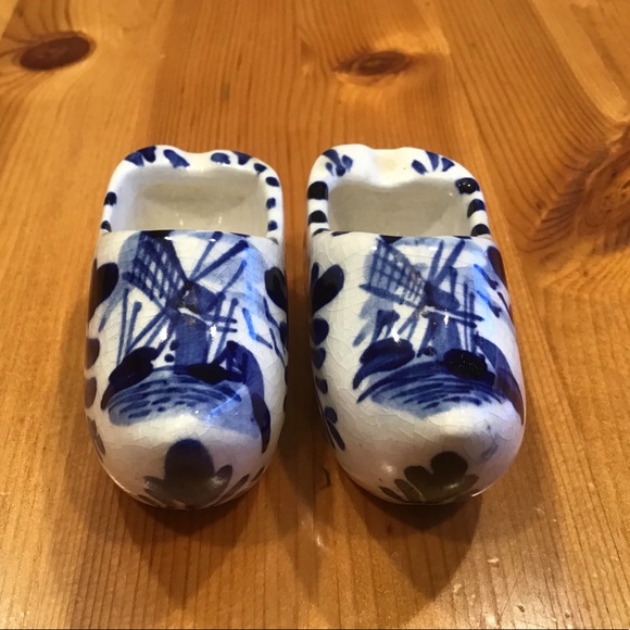 Vintage | Accents | Vintage Blue Delft Ceramic Clogs Dutch Hand Painted ...